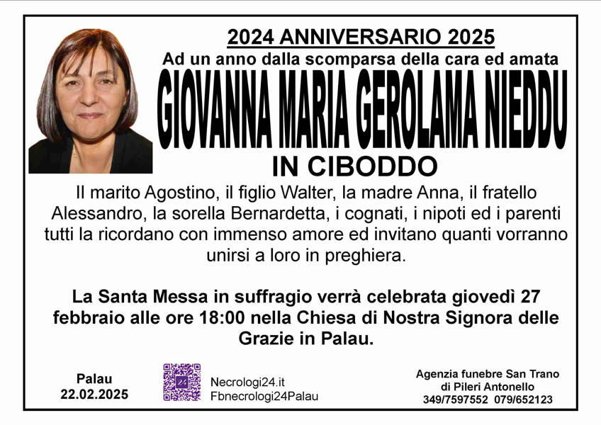 Funerali e annunci funebri a | Giovanna Maria Gerolama Nieddu - Funer24
