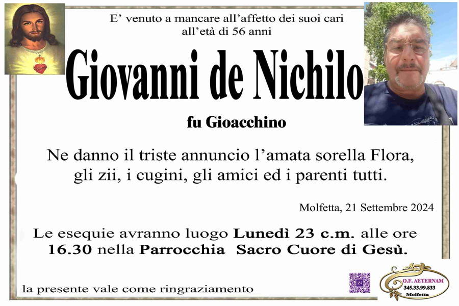Funerali e annunci funebri a Molfetta | Giovanni de Nichilo - Funer24