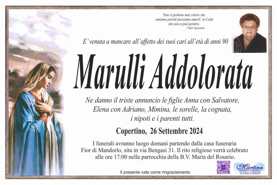Funerali e annunci funebri a Copertino | Addolorata Marulli - Funer24